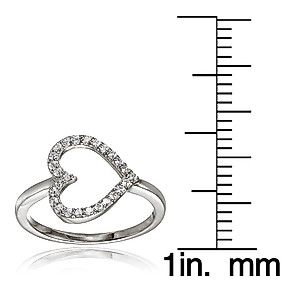 Hoops & Loops Sterling Silver Cubic Zirconia Sideway Heart Ring, Size 7