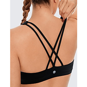 CRZ YOGA Women's Light Support Strappy Sports Bra - Low Cut Wirefree Padded Yoga Cami Criss Cross Back Black Small
