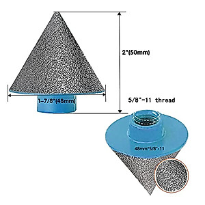 Diamond Beveling Chamfer Bit 1-7/8" (48mm) Dia x 5/8"-11 Threads for Marble Glass Granite Countersink Bits Existing Holes Trimming (Blue)