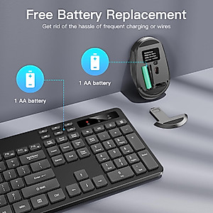 Wireless Keyboard and Mouse Combo, Soueto 2.4G Full-Sized Computer Keyboard with Phone Tablet Holder, 22 Multimedia Shortcuts, Numeric Keypad, 6 Button Silent Mouse for Windows, Mac (Space Black)