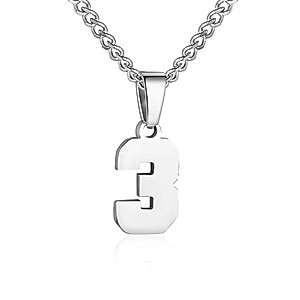 Number Necklace for Boy Silver Athletes Number Chain Stainless Steel Charm Pendant Personalized Sports Jewelry for Men Basketball Baseball Football(3)