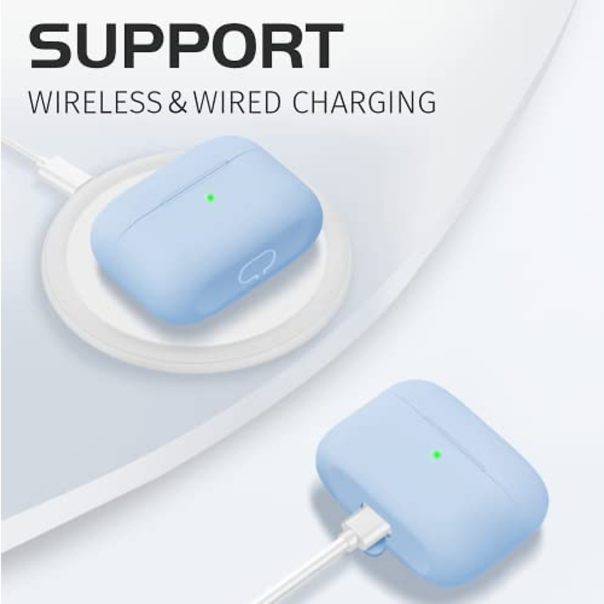 Tandoler AirPods Pro Case Cover with Keychain, Full Protective Silicone Skin Accessories for Women Men Girl with Apple AirPods Pro Case,Front LED Visible-Denim Blue