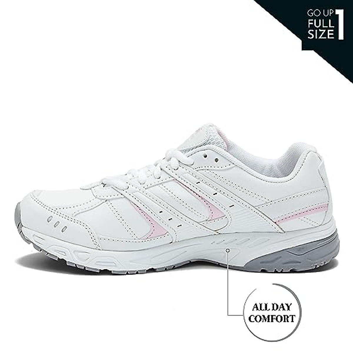 Avia Verge Womens Sneakers - Tennis, Court, Cross Training, or Pickleball Shoes for Women, 8 Medium, White with Light Pink