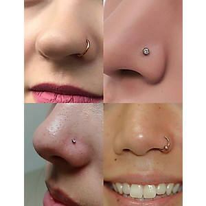 Vsnnsns 20G Nose Rings for Women Stainless Steel L Bone Screw Shaped Nose Studs Nose Rings CZ Nose Ring Hoop Nose Rings Studs Piercings Hoop Jewelry for Women Men Rose Gold 21Pcs