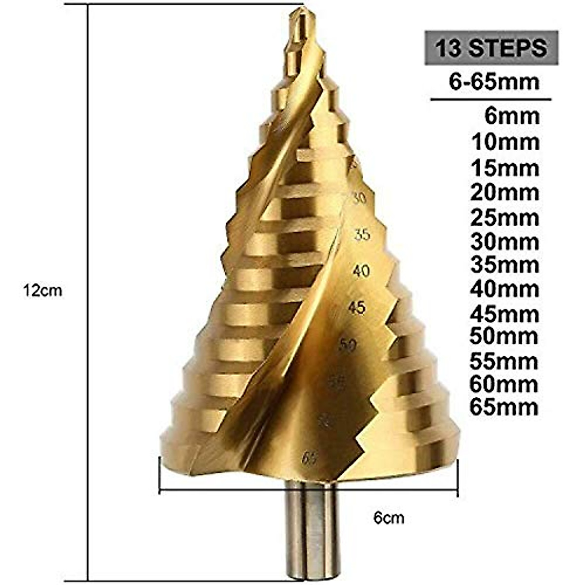 LESOLEIL Large HSS Spiral Step Drill Bit - 1/4" to 2-5/8'' Grooves Cone Drill Bit Titanium Coated for Drilling Aluminium Iron Sheets, Wood, PVC Hole Cutting