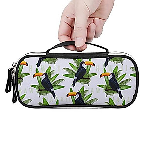 Toucan Tropical Palm Tree PU Leather Pen Pencil Bag Organizer Portable Makeup Carry Case Storage Handbag