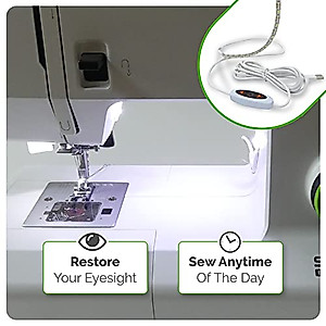 Madam Sew Sewing Machine Light Strip, 12” USB LED Light Strip with Clean White Lights for Brother, Janome, Babylock, Pfaff – Dimmable Strip Light for Sewing Machine with 98” Power Cord and Clips