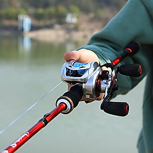 Sougayilang Baitcaster Combo, 2Pc Baitcasting Fishing Rod and Reel Combo, Twin-Tip M/MH Fishing Pole and Baitcasting Reel-Silver-5.9ft-Right Handle