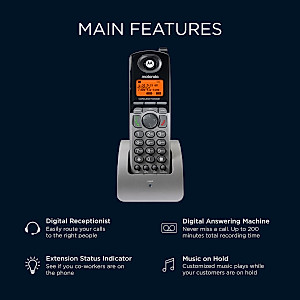 Motorola ML1200 DECT 6.0 Expandable 4-line Business Phone System with Voicemail, Digital Receptionist and Music on Hold, Black,