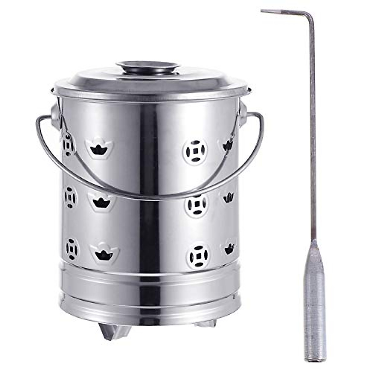 Happyyami 1 Set Metal Garden Incinerator Fire Bin Burning Leaves Barrel Stainless Steel Burn Barrel Incinerator Furnace Burning Bin for Yard Garden