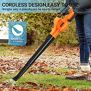WISETOOL 20V Cordless Leaf Blower with Battery and Charger, Leaf Blower Battery Operated, Rechargeable Electric Handheld Leaf Blower Variable Speed With 2 Tubes For Patio, Leaves & Snow Blowing-Orange
