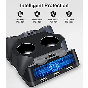 PS4 Controller Charging Dock Station, 4 in 1 PS VR Motion Move Controller Charger Station, Fast Playstation 4 Controller Charger with LED Indicator Compatible with PS4/Slim/PS4 Pro/PS VR Charging Dock