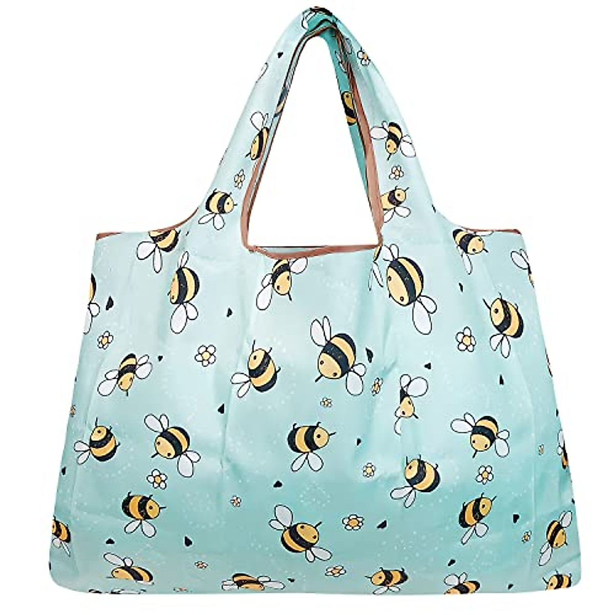allydrew Large Foldable Tote Nylon Reusable Grocery Bag, Bumble Bees