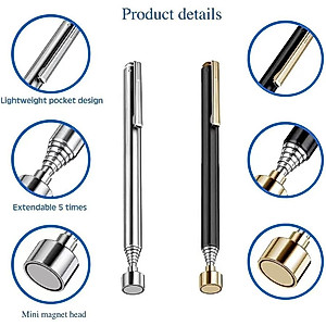2 Pieces Magnetic Telescoping Pick-Up Tool with Pocket Clip 3 Lb Extendable Magnetic Grabber Reacher Tools 25 Inch Flexible Magnet Retrieval Stick Gadget Suitable Gifts for Men