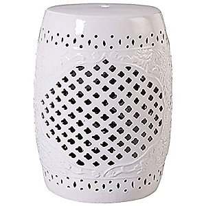 JENKEM Decorative Ceramic Garden Stool with Glazed Hollowed Out Living Room Side Table for Changing Shoes, Suitable for Living Room, Balcony, Garden, Etc. (Color : White)