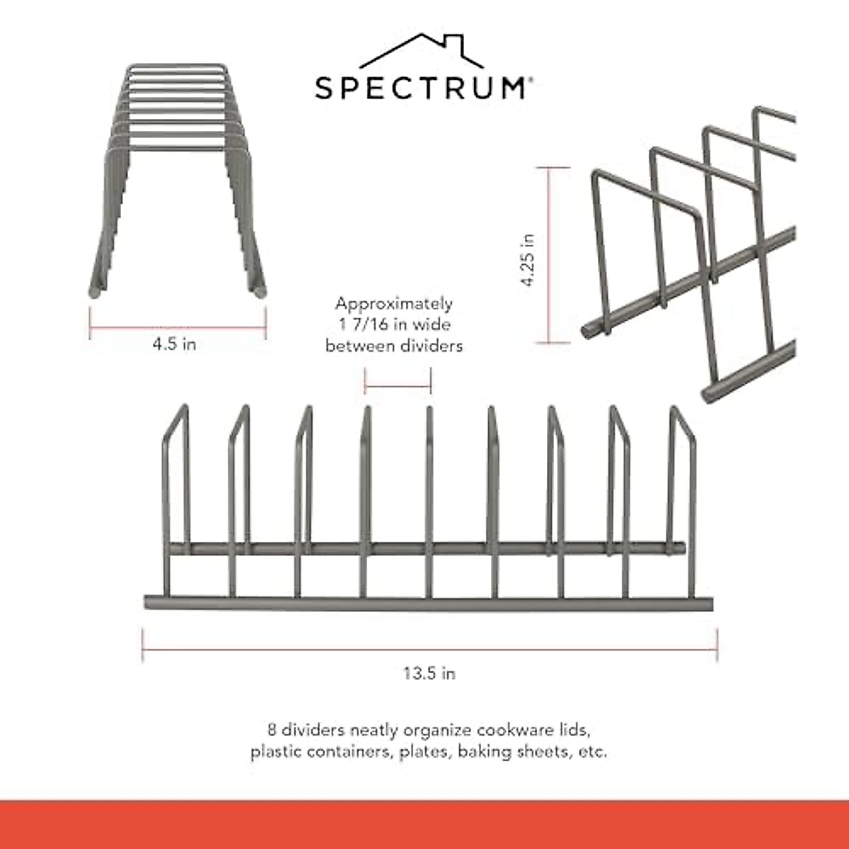 Spectrum Dish Drying Rack for Kitchen Counter, Euro Kitchen Organizer (Industrial Gray) - Space-Saving Dish Rack Holder - Dish Drainer for Pots & Pans, Plates, Cutting Boards, Serving Trays & Lids