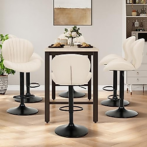 COLAMY Bar Stools Set of 4, Modern Swivel Bar Chairs, Adjustable Faux Leather Upholstered Barstools Counter Height with High Backrest for Bar, Kitchen Island, Dining Room, Beige