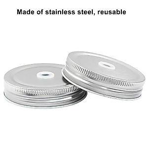 Coufce 8 PCS 2.7" Mason Jar Lids with Straw Hole Stainless Steel Drinking Jar Lids Canning Lids Polished Surface Reusable Premium Mason Jar Lids for Ball, Kerr Jars
