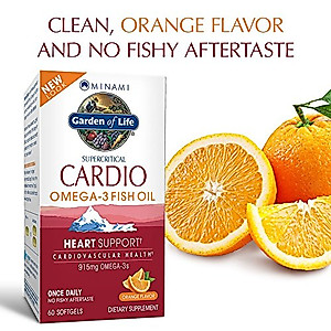 Garden of Life Fish Oil Omega 3 - Cardio Omega-3 Fish Oil Supplement for Heart Health, 915mg Omega 3 Fatty Acids EPA & DHA - Orange Flavor, Two Month Supply, Minami Ultimate Supplements, 60 Softgels