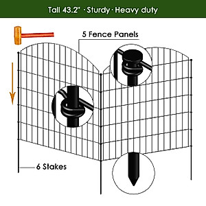 FOREHOGAR Decorative Metal Garden Fence Outdoor CTW3643, 43.2in H x 14.75 ft L, No Dig Temporary Dog Fence Border Fencing for Yard Patio Landscape Flower Bed,5 Panels + 6 Stakes, Black
