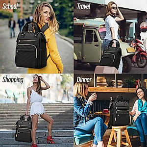XJ-HOME 17.3" Laptop Backpack for Women, Stylish Backpack Purse, Waterproof Teacher Nurse Backpack, College Casual Daypack with USB Port, Black