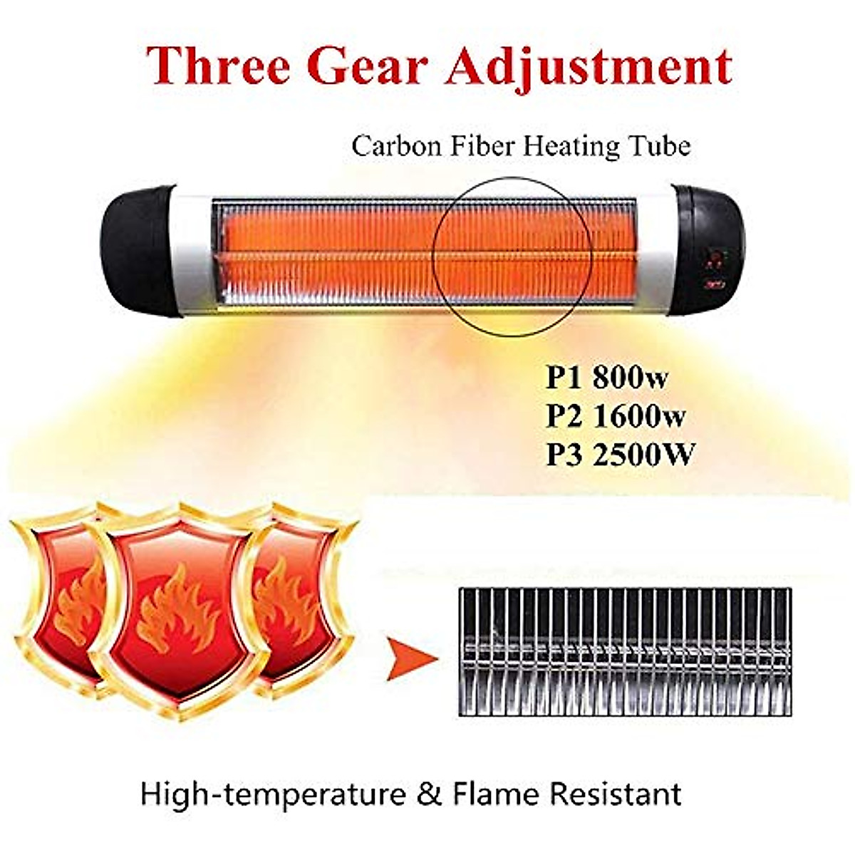 Outdoor Electric Patio Heater, Floor Standing Space Infrared Heat Lamp, 2500W Wall Mounted Garden Heater, Remote Control, for Large Room, Garage, Office,Without Stand