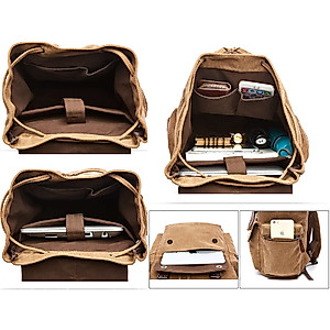 Canvas Backpack Rucksack Genuine Leather Casual Daypack Schoolbag College Bookbag for Men Women Outdoor Cycling Hiking Travel Laptop School Black