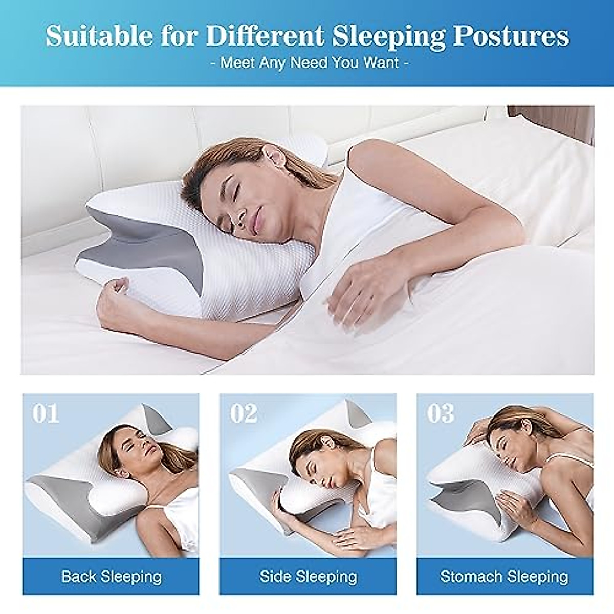 Memory Foam Pillows - Neck Support Pillow for Pain Relief, Ergonomic Cervical Pillow Cozy Sleeping for Neck and Shoulder Pain, Odorless Orthopedic Contour Bed Pillow for Side Back Stomach Sleepers