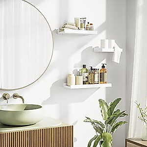 Alsonerbay White Floating Shelves, Floating Shelves Wood for Wall Storage, Wall Shelf for Bedroom, Living Room, Bathroom, Kitchen, Office and More, Set of 3