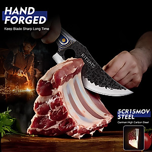 3PCS Butcher Knife Set, Hand Forged kitchen Knife Set-Heavy Duty Bone Chopper Knife & Meat Cleaver Knife & Viking Knife, Chef Knife Set for Home, Outdoor Cooking, Camping BBQ