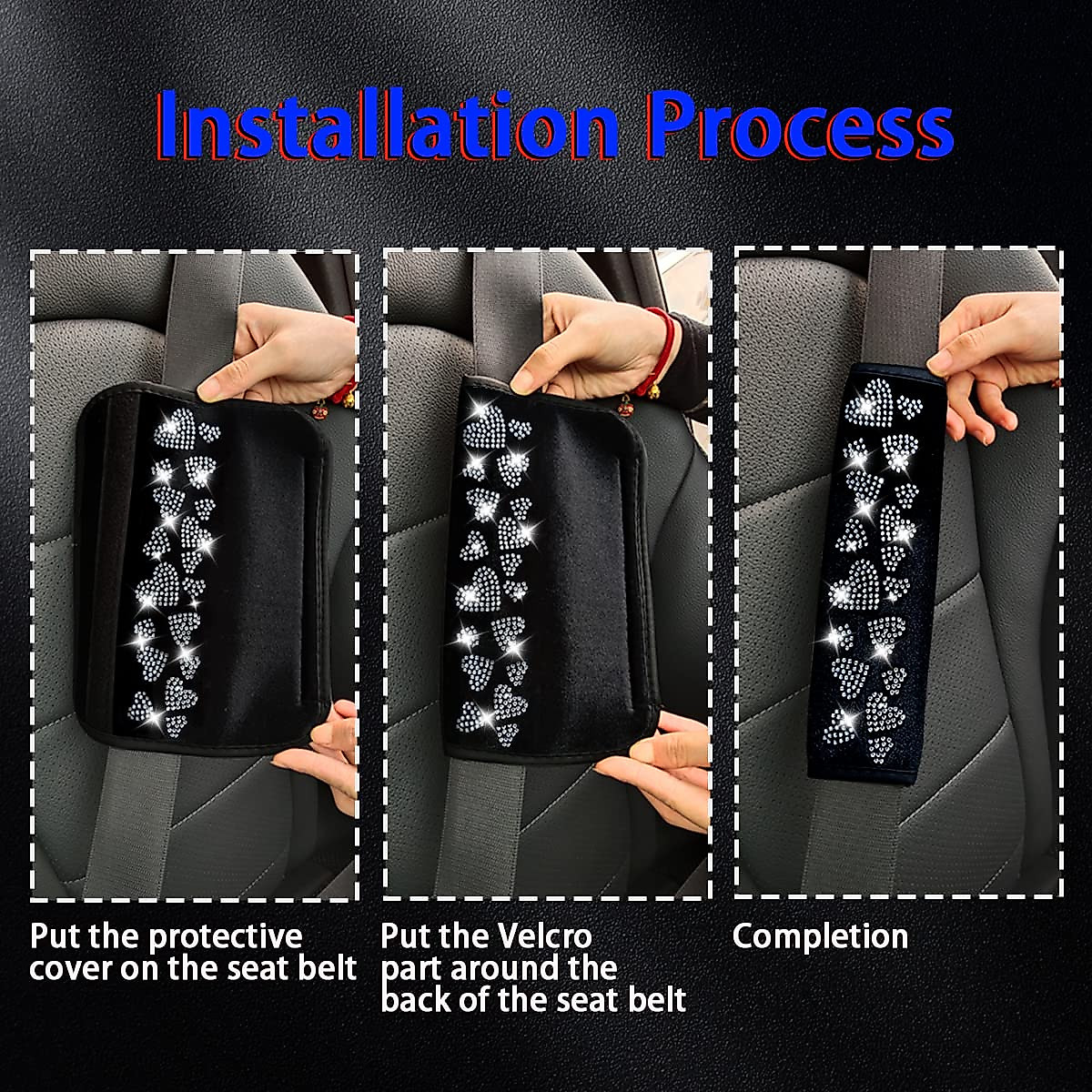 2PCS Bling Car Seat Belt Cover, Crystal Soft Shoulder Neck Protector Pad, Diamond Rhinestones Seatbelt Cushion for Women Girls, Auto Interior Accessories Universal for SUV, Truck, Van (Blue)