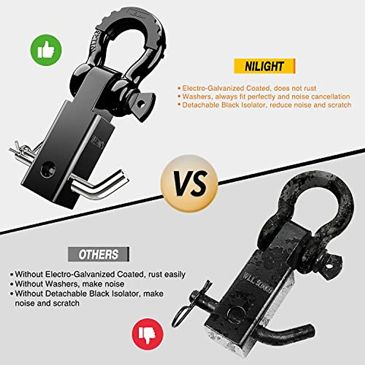 Nilight Shackle Hitch Receiver 2Inch 45000 LBs Breaking Strength 3/4" D Ring Shackle w/Trailer Hitch Pin Heavy Duty Solid Recovery Towing Kit for Trucks Jeeps Off-Road,2 Years Warranty