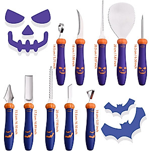 Unique Pumpkin Carving Kit Heavy Duty Stainless Steel Tools with Carrying Case (Total 21 Pieces) Pumpkin Carver Pumpkin Sculpting Set Halloween Party Decorating Gift for Adults (PURPLE)