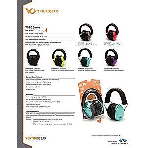 Venture Gear VG80 Series Adult Hearing Protection Earmuff, Purple, VG Clamshell, one Size (VGPM8065C)