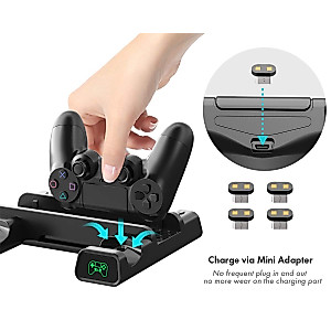 ElecGear PlayStation 4 Vertical Stand and Cooling Fan, Dual Charging Station for DualShock 4 Controller Charger Dock with 4X Mini Dongle, 10x Games Storage Bracket for PS4, PS4 Pro and PS4 Slim