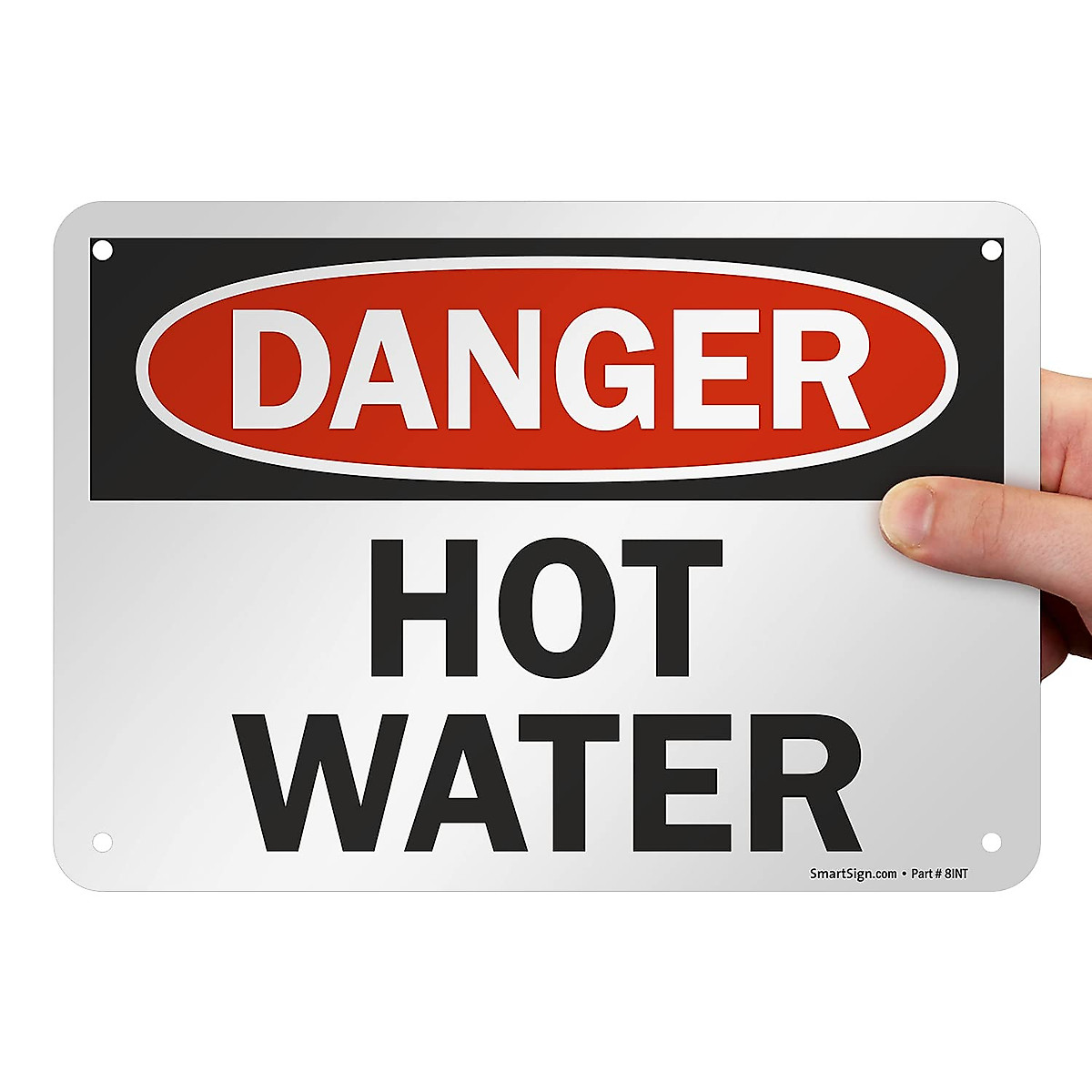 SmartSign 7 x 10 inch “Danger - Hot Water” OSHA Sign with Pre-Cleared Holes, Digital Printing, 55 mil HDPE Plastic, Red, Black and White