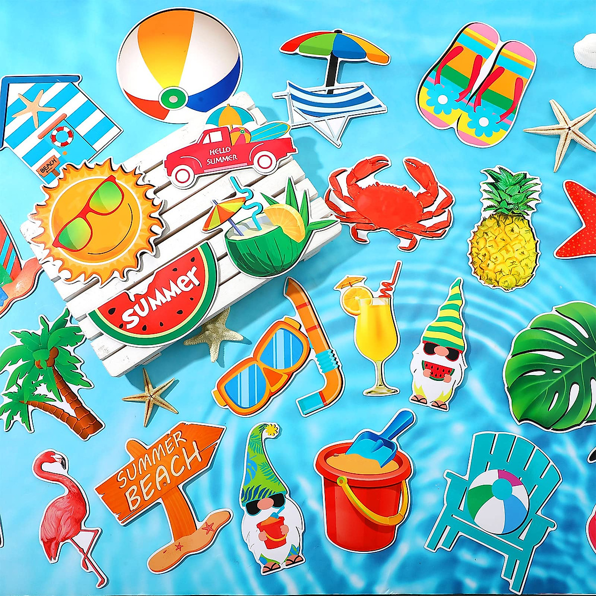 Xuhal 24 Pcs Summer Beach Magnets Car Decorations Hello Summer Refrigerator Protector Magnets Cruise Door Hawaii Tropical Gnome Palm Tree Magnetic Stickers for Fridge Mailbox Whiteboard Luau Party