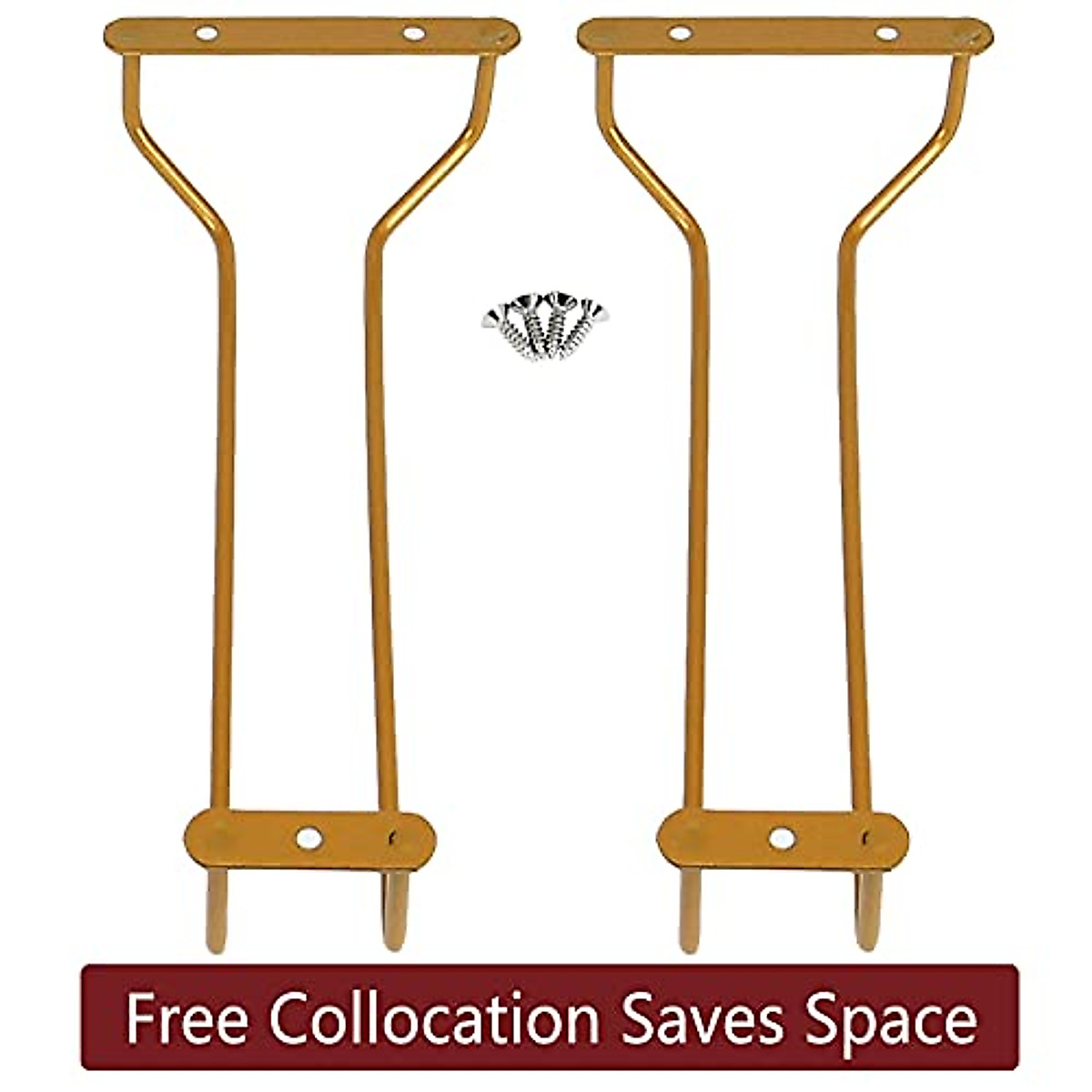 Casaphoria Set of 2-10-Inch Long, Wine Glass Rack, Wire Hanging Rack, Wine Glass Hanging Rack, Wire Wine Glass Hanger Rack, Stemware Rack, Under Cabinet, Brass Finish