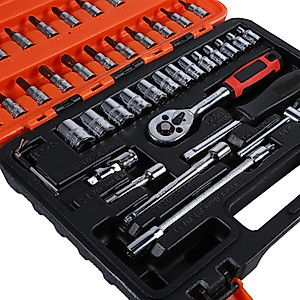 GOTOTOP 46 Piece Socket Wrench Set 1/4 Drive Metric Extension Bar with Box, CR V Steel