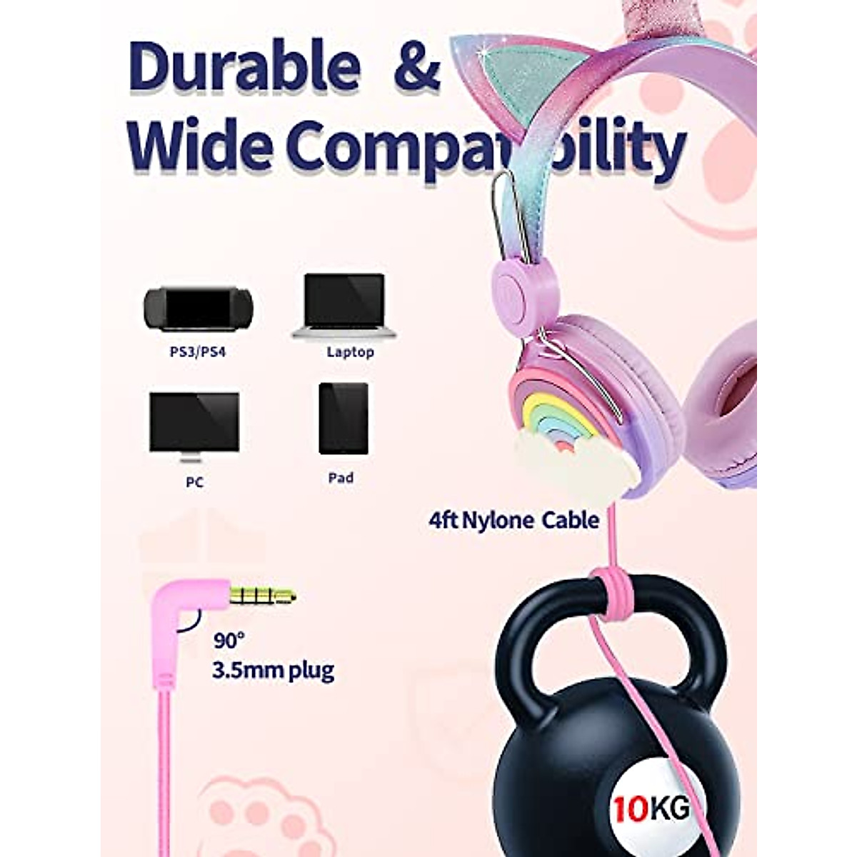 Soosooly Unicorns Headphones for Kids/Teens, Unicorns Gifts for Girls,3.5mm On-Ear Wired Headset with Nylon Cable for Travel/School/iPad/Smartphones/PC/Kindle/Tablet/Laptop - Pink& Purple