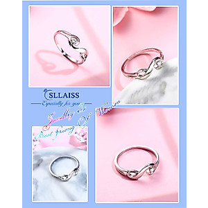 Sllaiss Cubic Zirconia Infinity Rings for Women CZ Promise Engagement Band Rings 925 Sterling Silver Wedding Ring Size 5-9 (7)