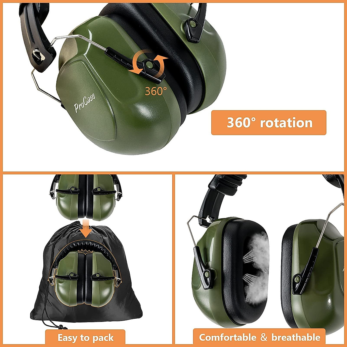 ProCase Noise Reduction Safety Ear Muffs Bundle with Hearing Protection Earmuffs Ear Defenders