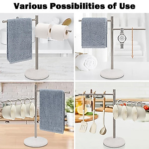 Winmien Standing Hand Towel Holder, Hand Towel Stand with Marble Base, 304 Stainless Steel Towel Rack with 2 Swivel Arm, Countertop Stand Towel Ring Towel Bar for Bathroom Countertop (Brushed Nickel)