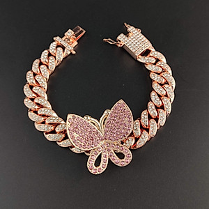 YBMYCM Butterfly Cuban Chain Bracelet Cubic Zircon Crystal Hip Hop Rock Gold Silver Crystal Luxury for Women Rapper Jewelry