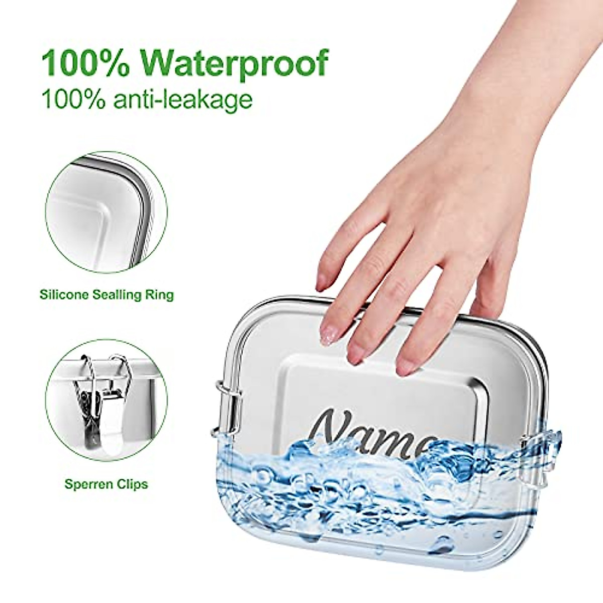 OXYEFEI Stainless Steel Bento Box, Personalized Lunch Container 3 Compartments can Hold All Kinds of Food Metal Lunch Box for Children or Adults (1800ml)