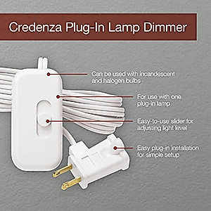 Lutron Credenza Plug-In Dimmer for Incandescent and Halogen Bulbs, TT-300H-WH, White