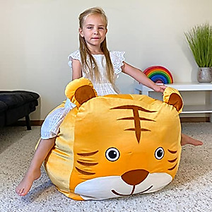 Peaceful Tiger- Stuffed Animal Storage Bean Bag - Stuffable Zipper Beanbag for Organizing Children Plush Toys - Beanbag Cover without Filling - Soft Toy Storage Holder & Chair for Boys & Girls