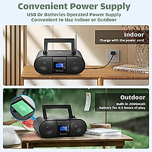 CD Player Portable, FM Radio with Dual Stereo Sound System, Rechargeable Bluetooth Boombox with Remote Control, Playback CD/CD-R/CD-RW/MP3, Support USB & AUX-in, Headphone Output