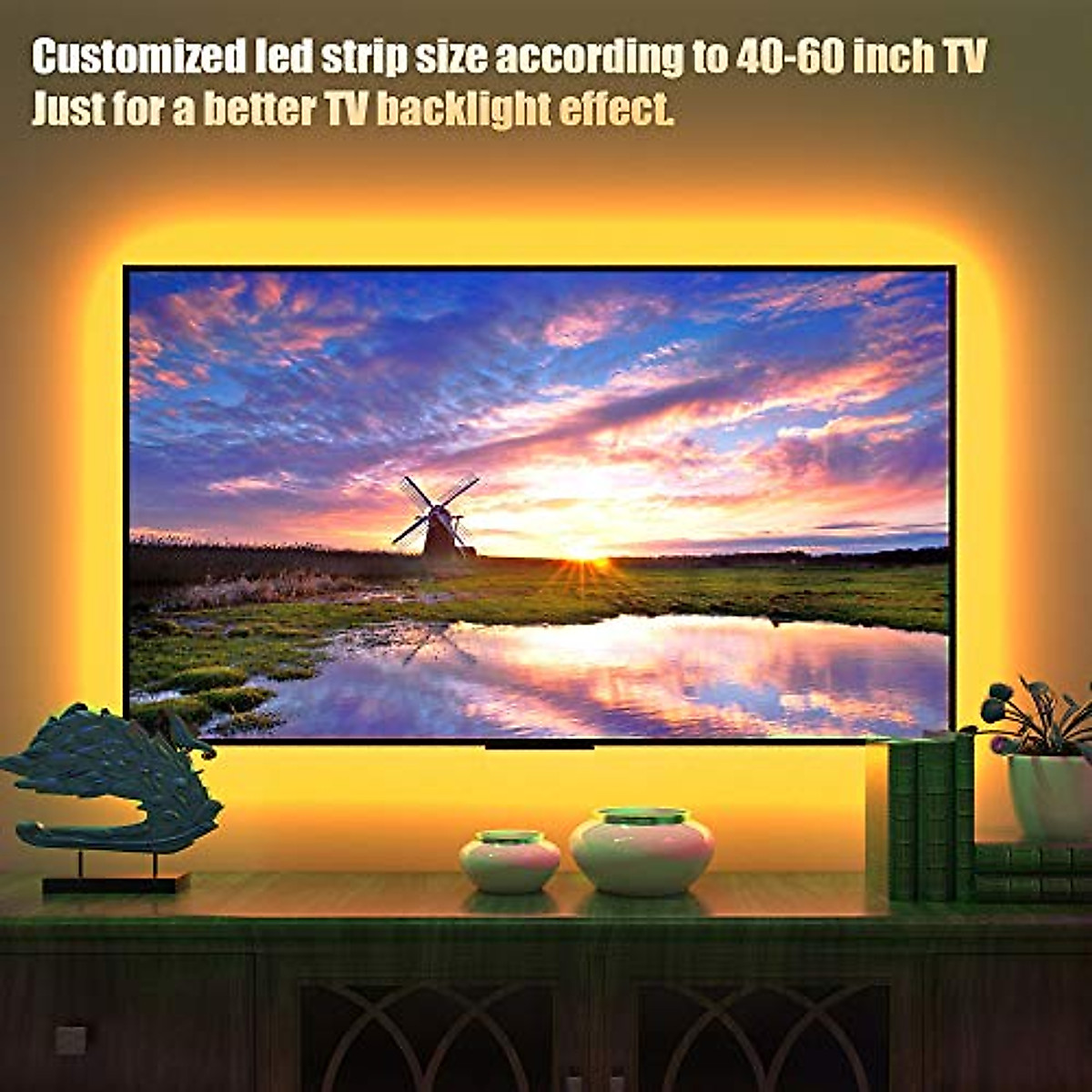 Tv Led Backlight,Maylit Pre-Cut 6.56ft Led Strip Lights for 40-60in Tv,4Pcs USB Powered Tv Lights kit with Remote,RGB Bias Lighting for Room Decor