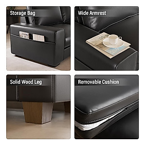 Valthie Faux Leather Couch, Mid Century Modern Comfy Loveseat Sofa with Wide Arm, Side Pockets, Solid Wooden Frame for Office, Living Room and Bedroom, 2 Seater (Black, 71.25 Inches)